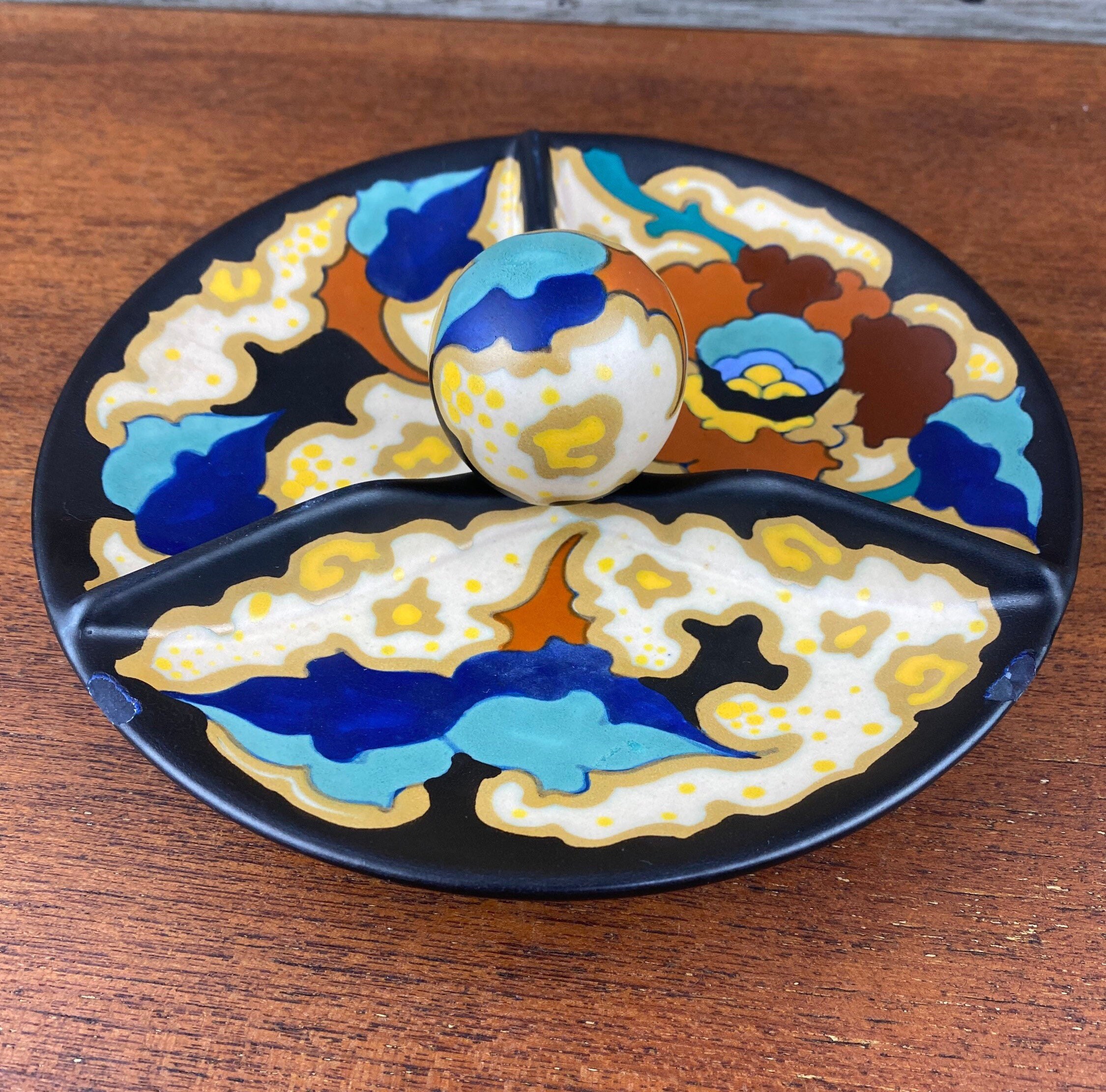 Vintage Gouda Regina Pottery Art Nouveau Divided Plate, Dutch Pottery ...
