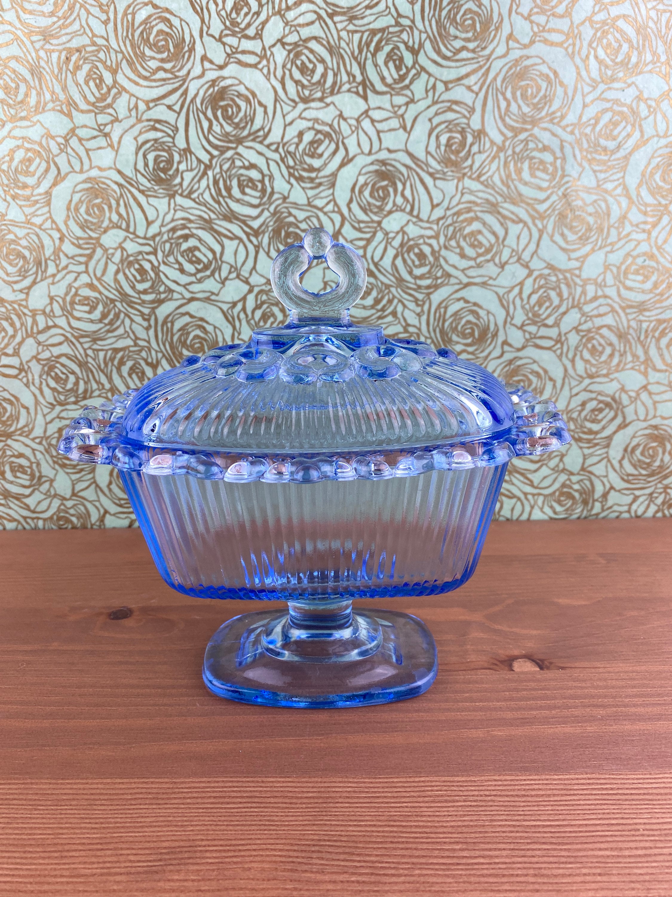 Vintage Indiana Glass Open Lace Edge Pedestal Covered Candy Dish ...