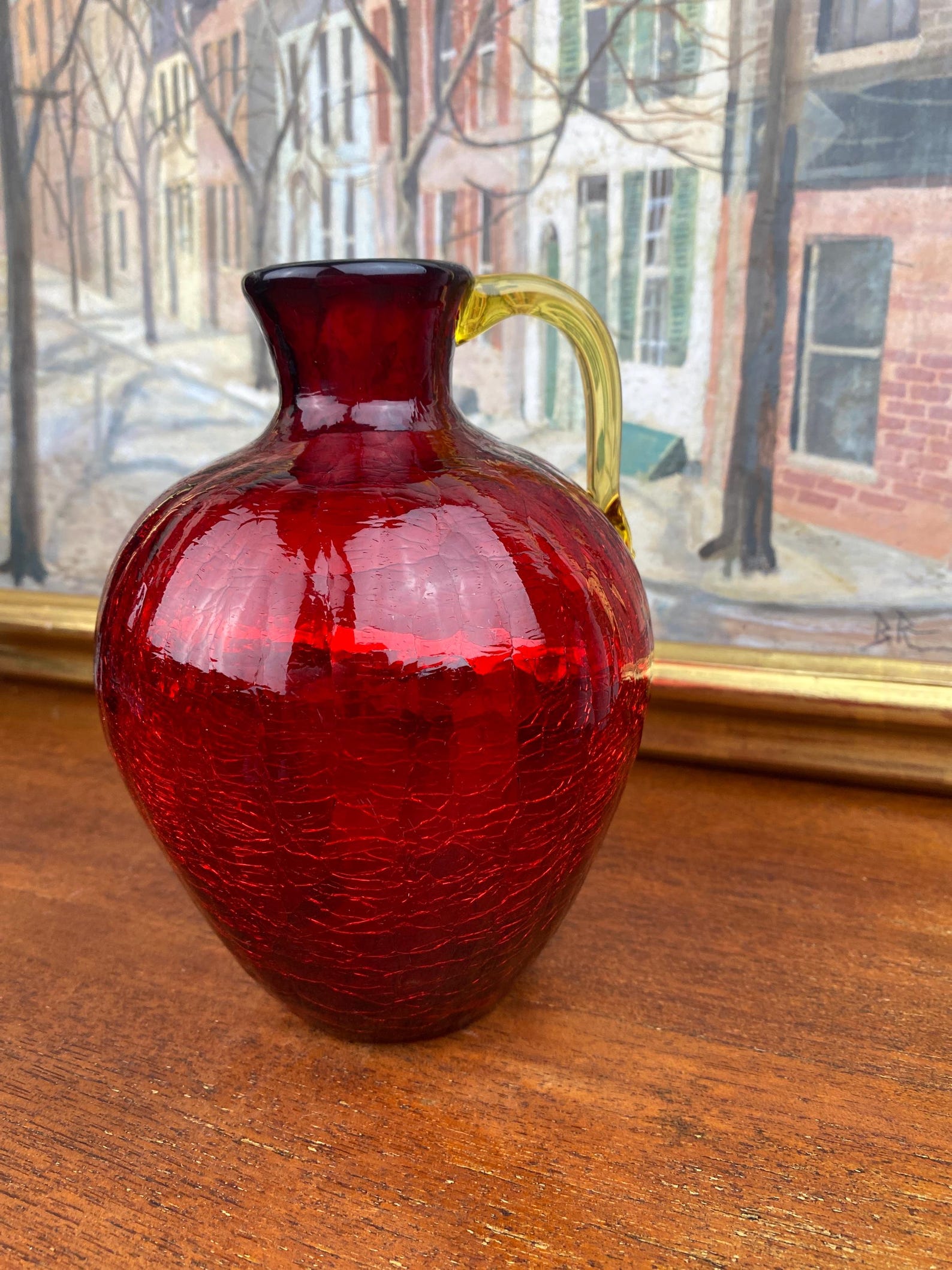 Vintage Pilgrim Crackle Glass Pitcher: Ruby Red With Golden Handle - Etsy