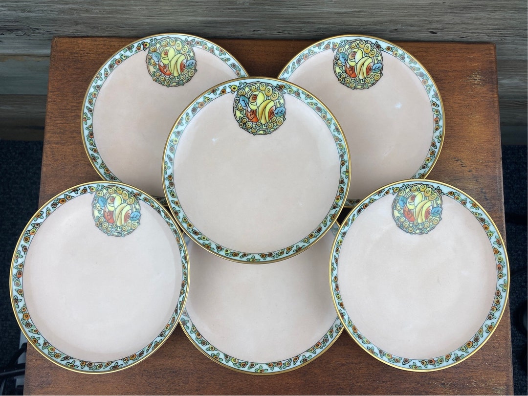 Vintage Set of 6 Seito Studio Hand Painted Dessert Plates And, Art Deco ...