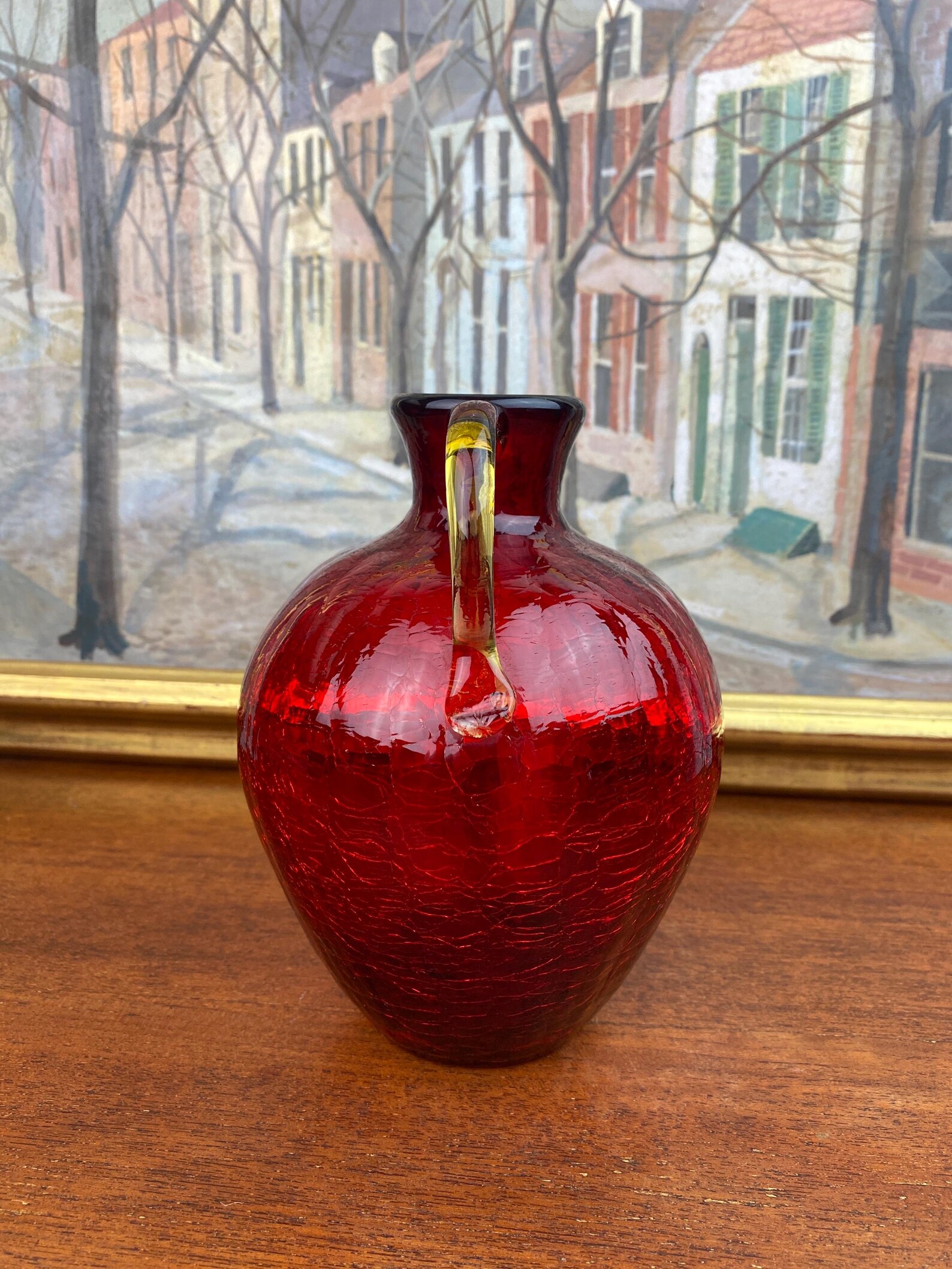 Vintage Pilgrim Crackle Glass Pitcher: Ruby Red With Golden Handle - Etsy