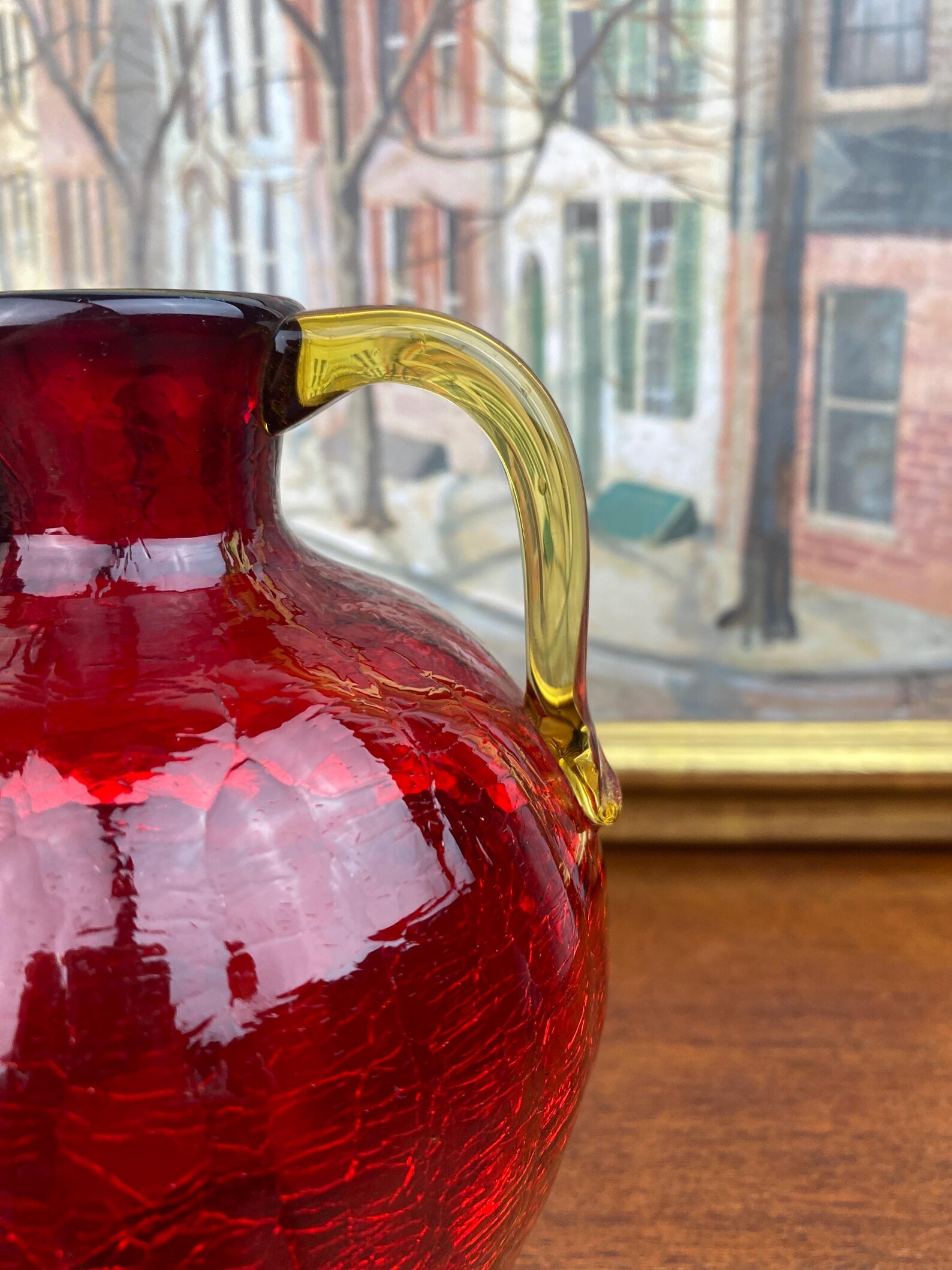 Vintage Pilgrim Crackle Glass Pitcher: Ruby Red With Golden Handle - Etsy