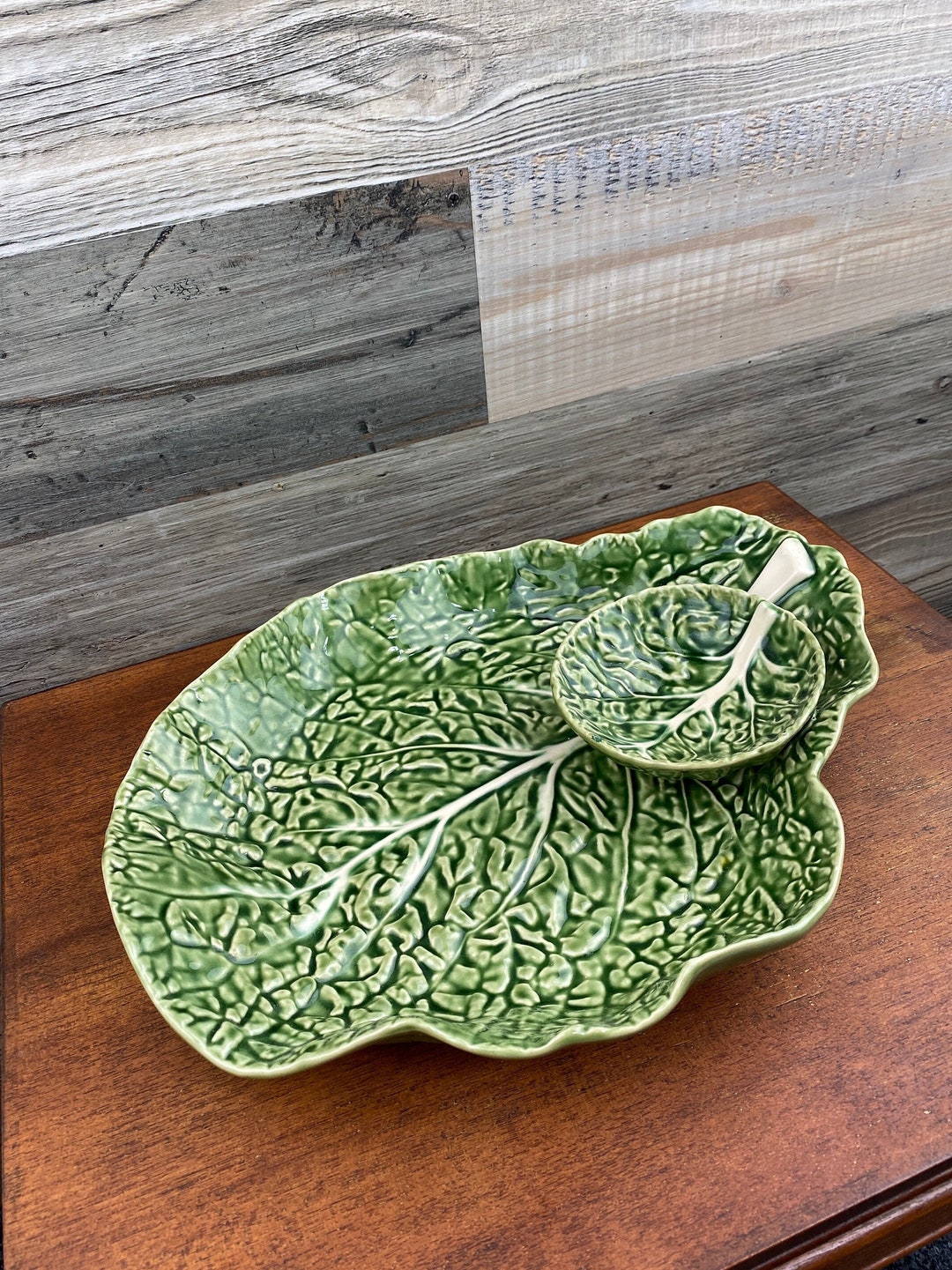 Bordallo Pinheiro Cabbage Ware Chip and Dip Tray, Cabbage Platter Made ...