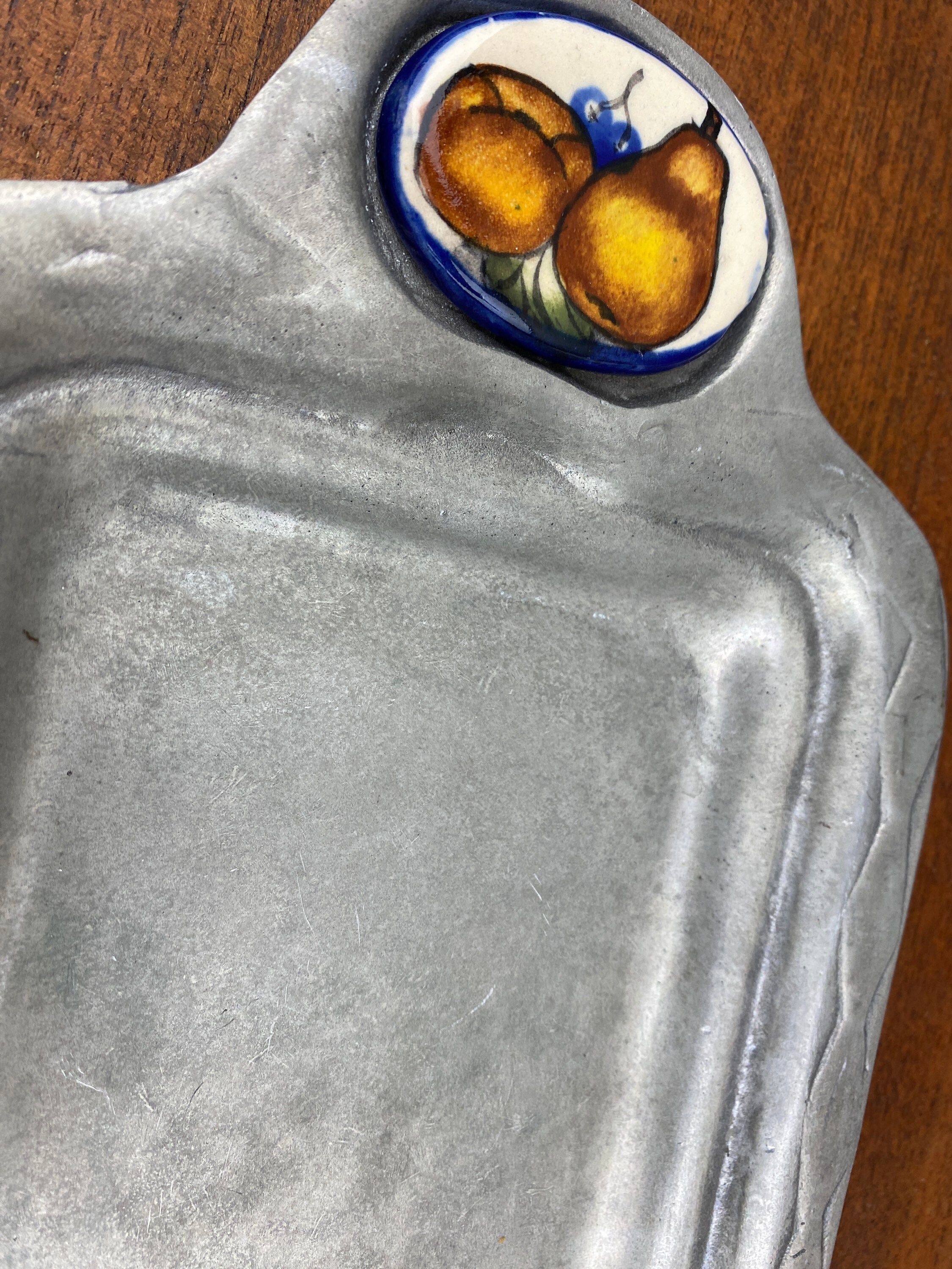 Vintage Pewter Sandwich Tray With Ceramic Fruit Handles - Etsy