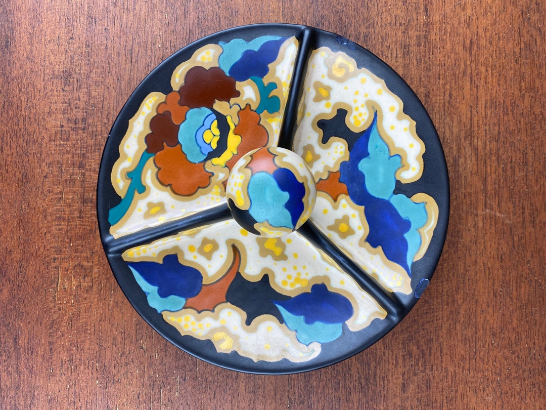 Vintage Gouda Regina Pottery Art Nouveau Divided Plate, Dutch Pottery ...