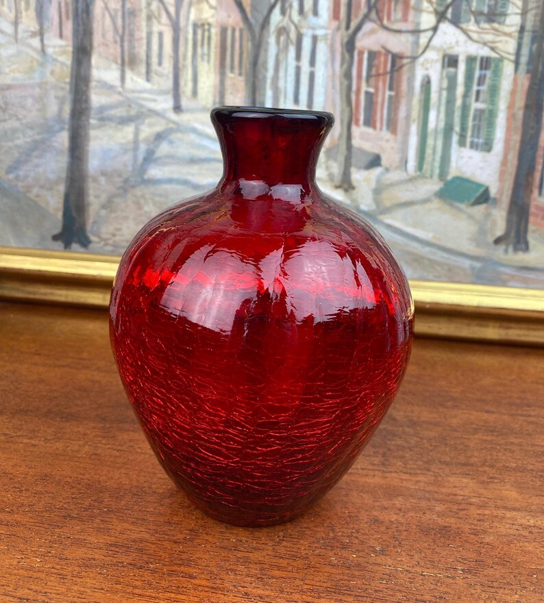 Vintage Pilgrim Crackle Glass Pitcher: Ruby Red With Golden Handle - Etsy