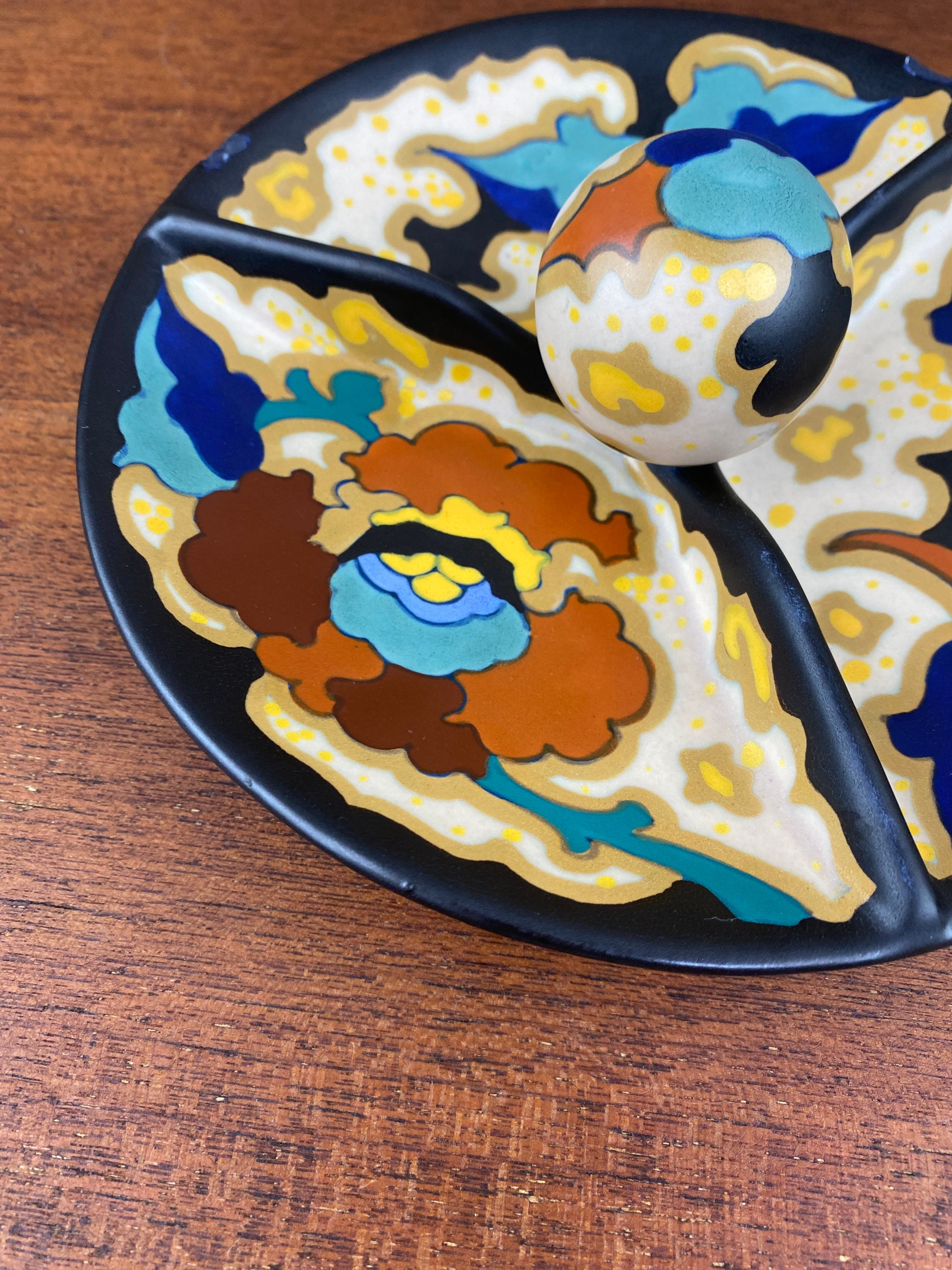Vintage Gouda Regina Pottery Art Nouveau Divided Plate, Dutch Pottery ...