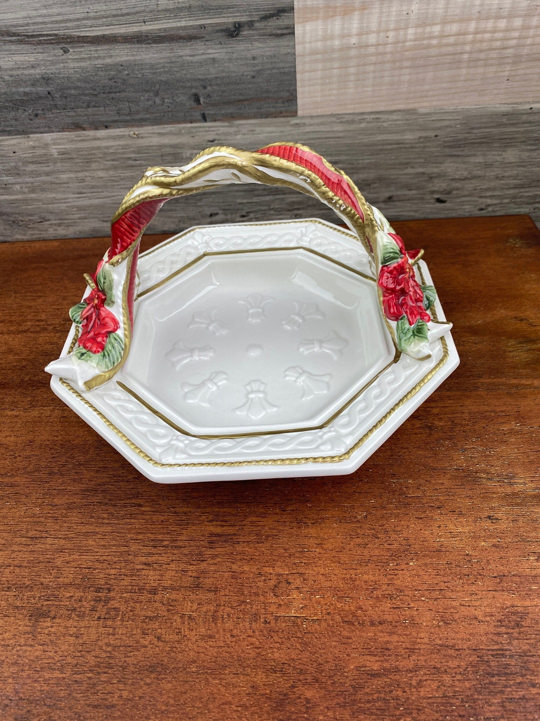Fitz and Floyd Poinsettia Basket Dish, Fitz and Floyd Christmas ...