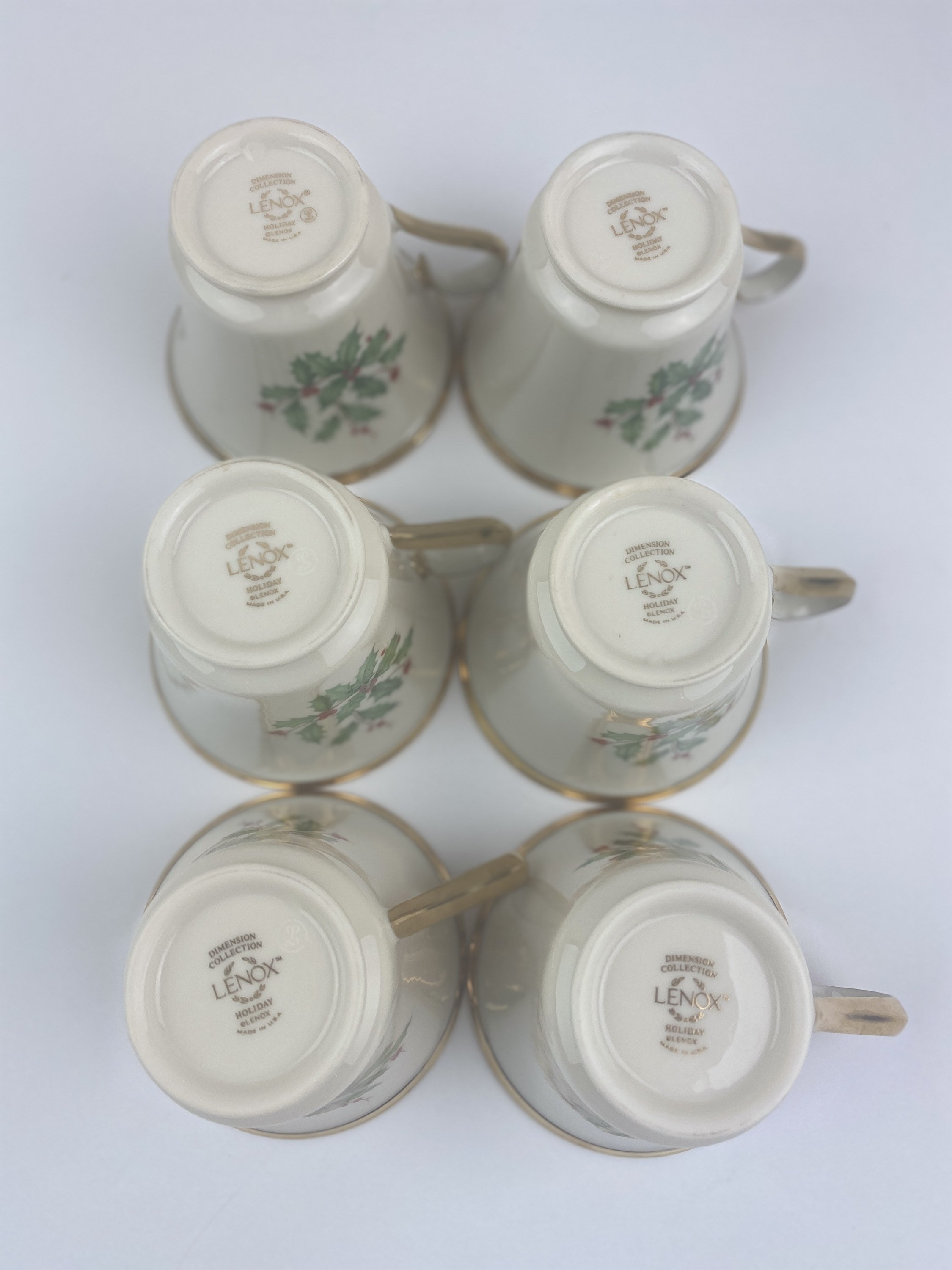Vintage Set of 6 Lenox Cups Dimension Holiday Holly Red Berry Christmas ...