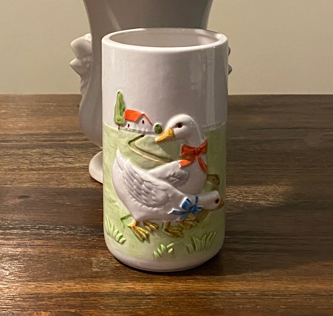 Vintage Otagiri Embossed Duck Ceramic Vase, Kitchen Utensil Holder ...