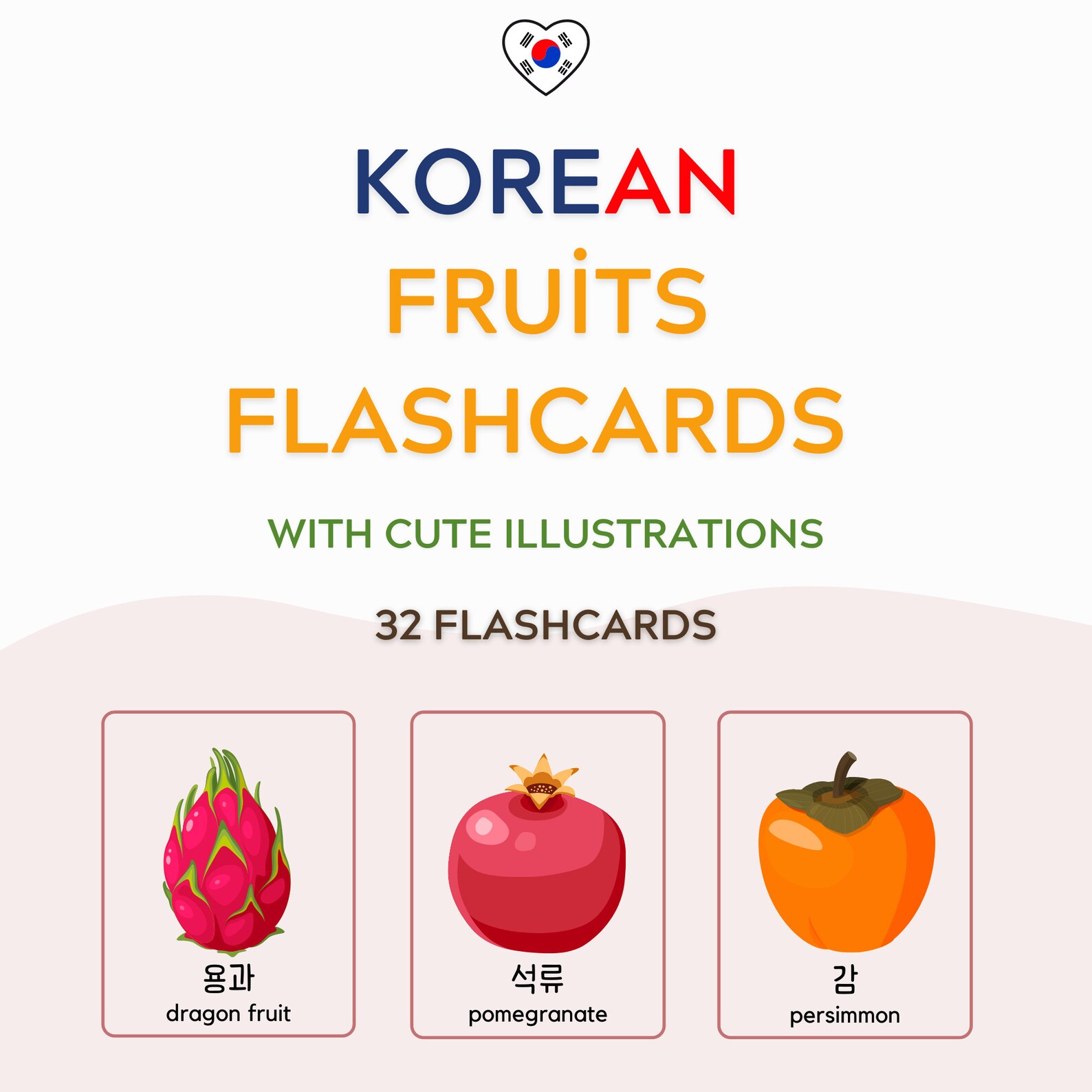 Printable Korean Fruits Flashcards Korean Fruits Korean - Etsy