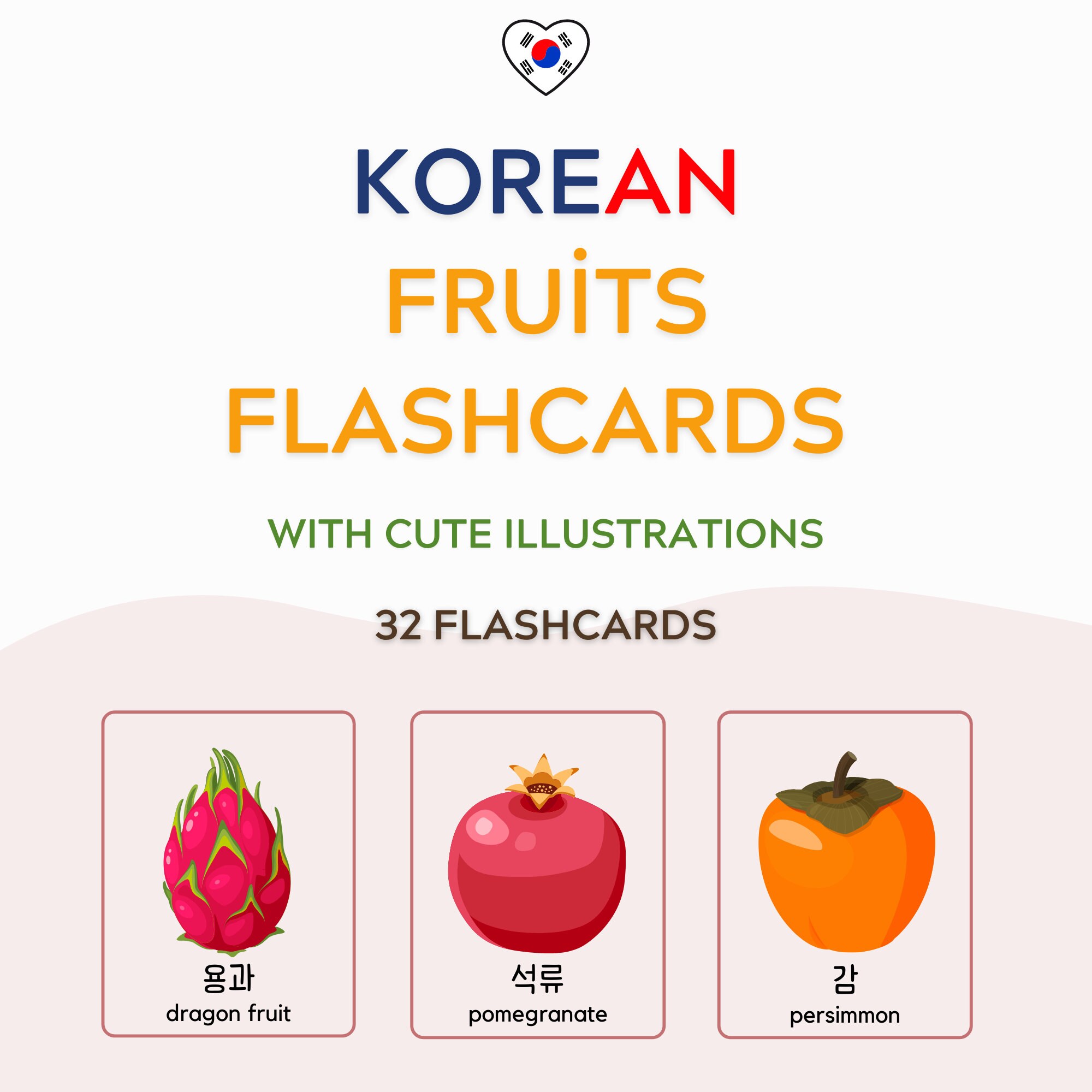 Printable Korean Fruits Flashcards Korean Fruits Korean | Etsy