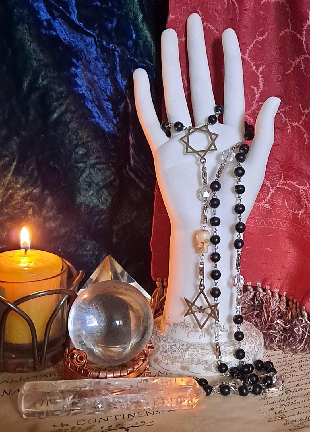 Thelemic Rosary Necklace, Jet and Lead Crystal, Star of Babalon ...
