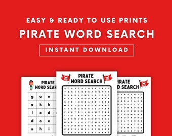 Pirate Word Search Printable, Kids Activity Page, Party Favor, Party ...