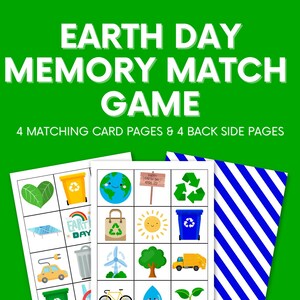 Earth Day Memory Match Game for Kids, Printable Earth Day Games, Earth ...
