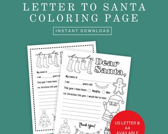 Letter to Santa Coloring Page, Kids Christmas Wish List, Printable ...