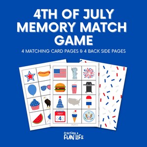 4th of July Memory Match Game, Memory Match Game, Preschool Games, 4th ...