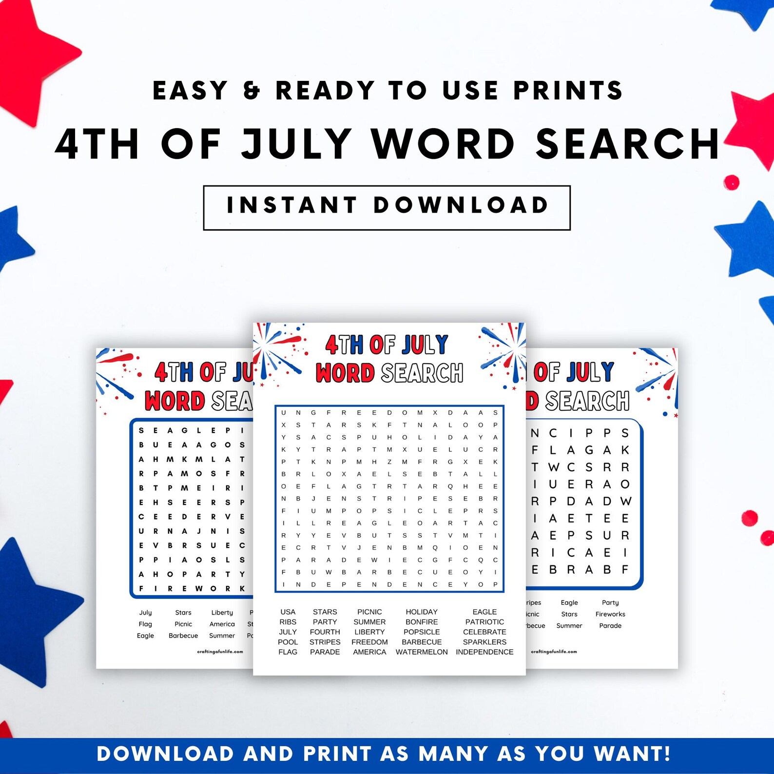 Fourth of July Word Search, Printable 4th of July Game, 4th of July ...