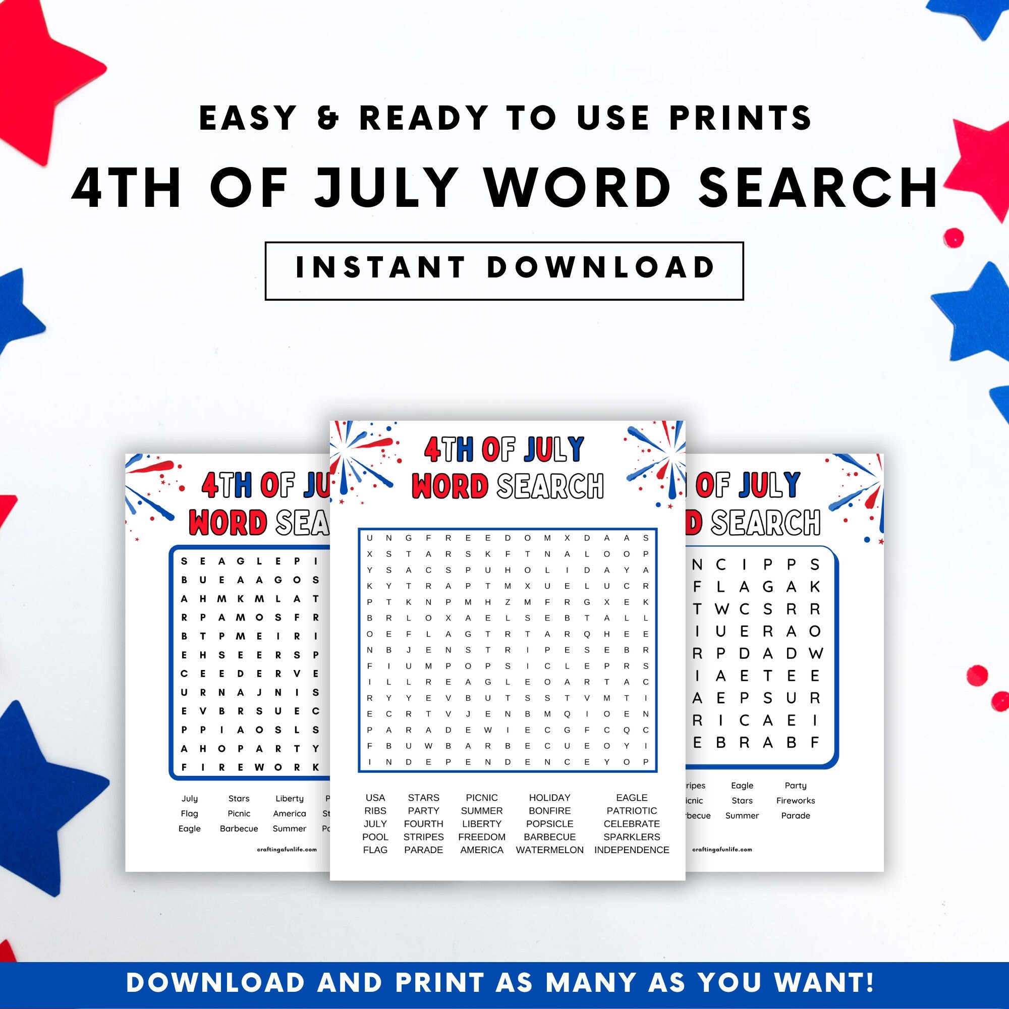 Fourth of July Word Search, Printable 4th of July Game, 4th of July ...