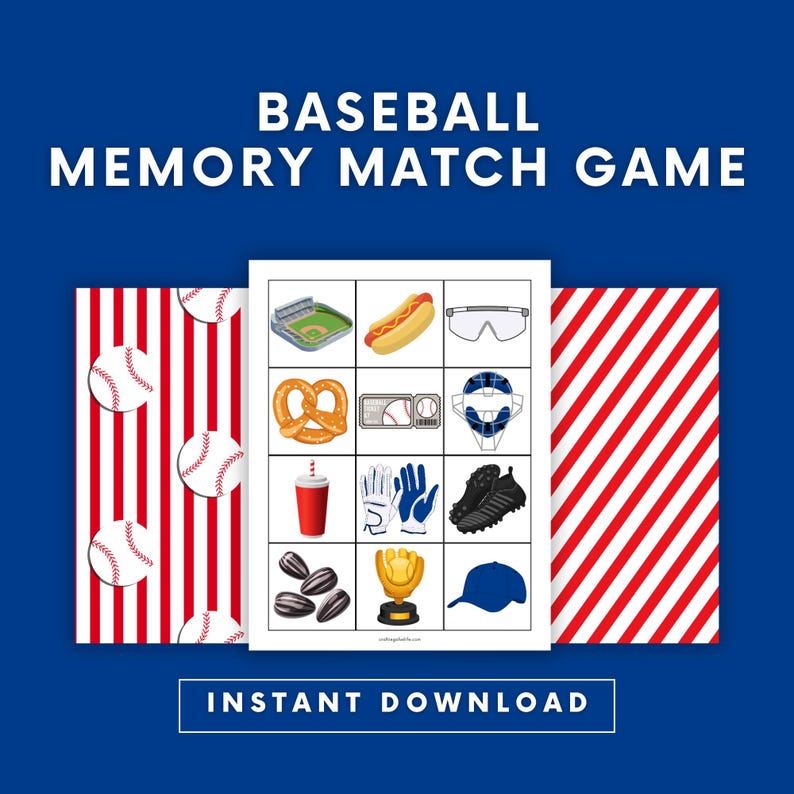 Baseball Memory Match Game: Baseball Activity for Kids (digital ...