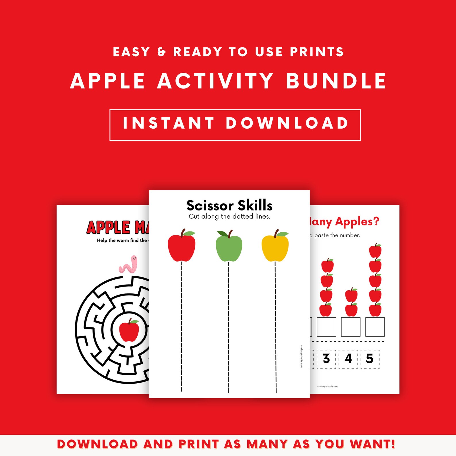 Apple Activity Bundle for Kids: Printable Learning Worksheets (digital ...