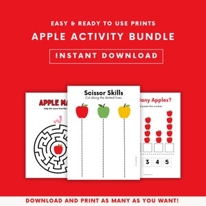 Apple Activity Bundle for Kids, Printable Learning Activity, Apple ...