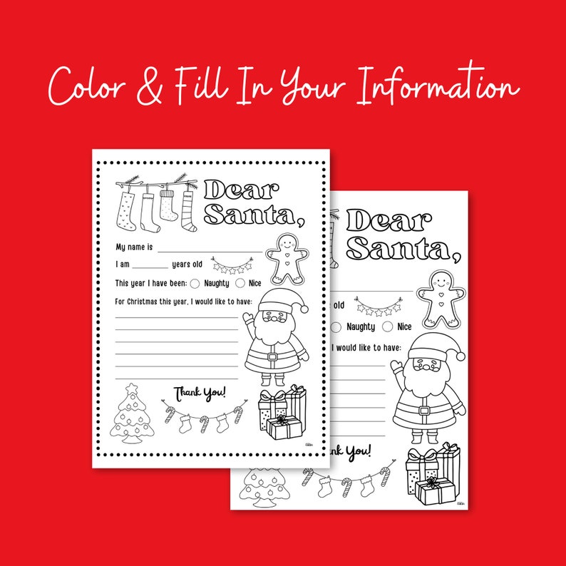 Letter to Santa Coloring Page, Kids Christmas Wish List, Christmas ...