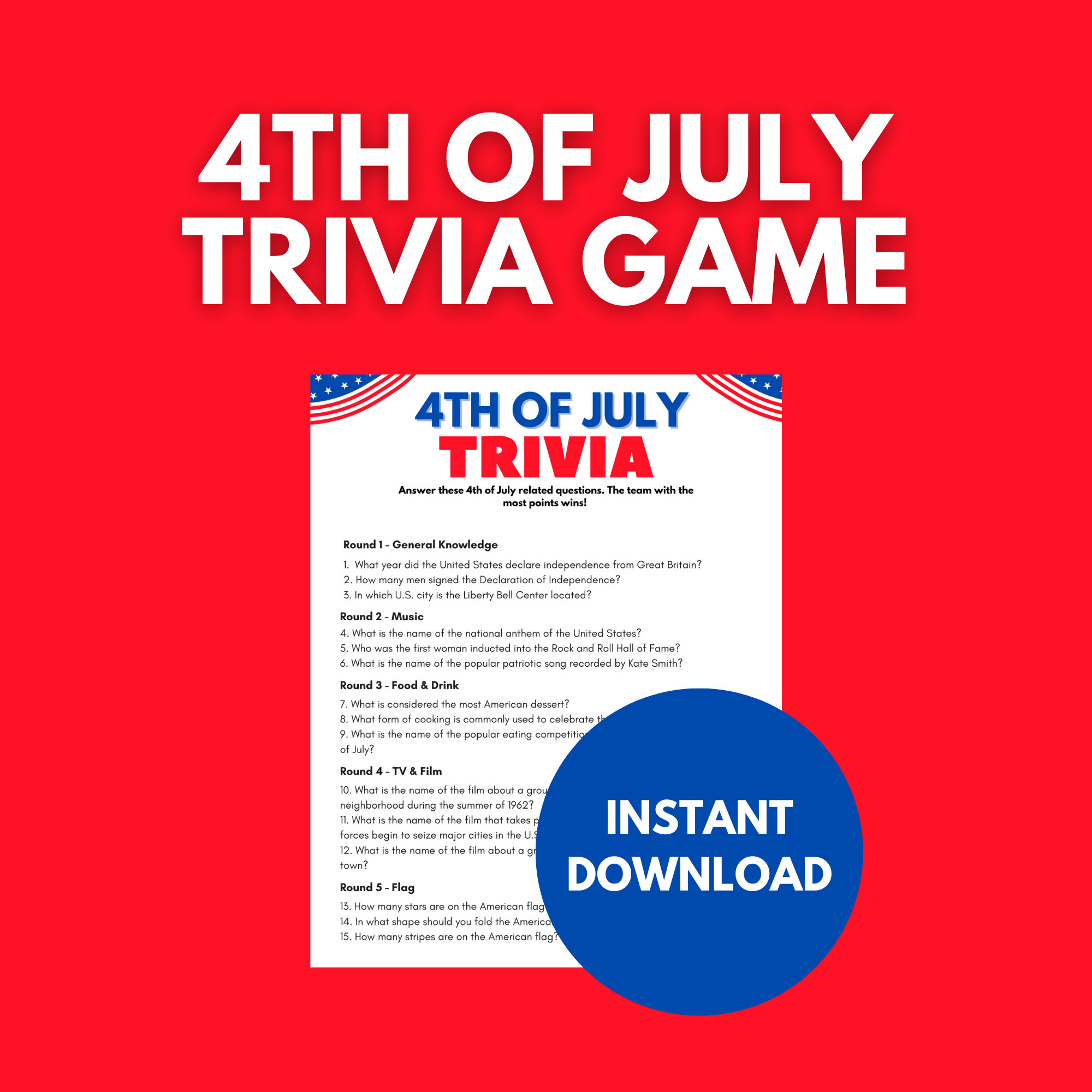 4th of July Trivia Game Bundle: Independence Day Party (printable PDF ...