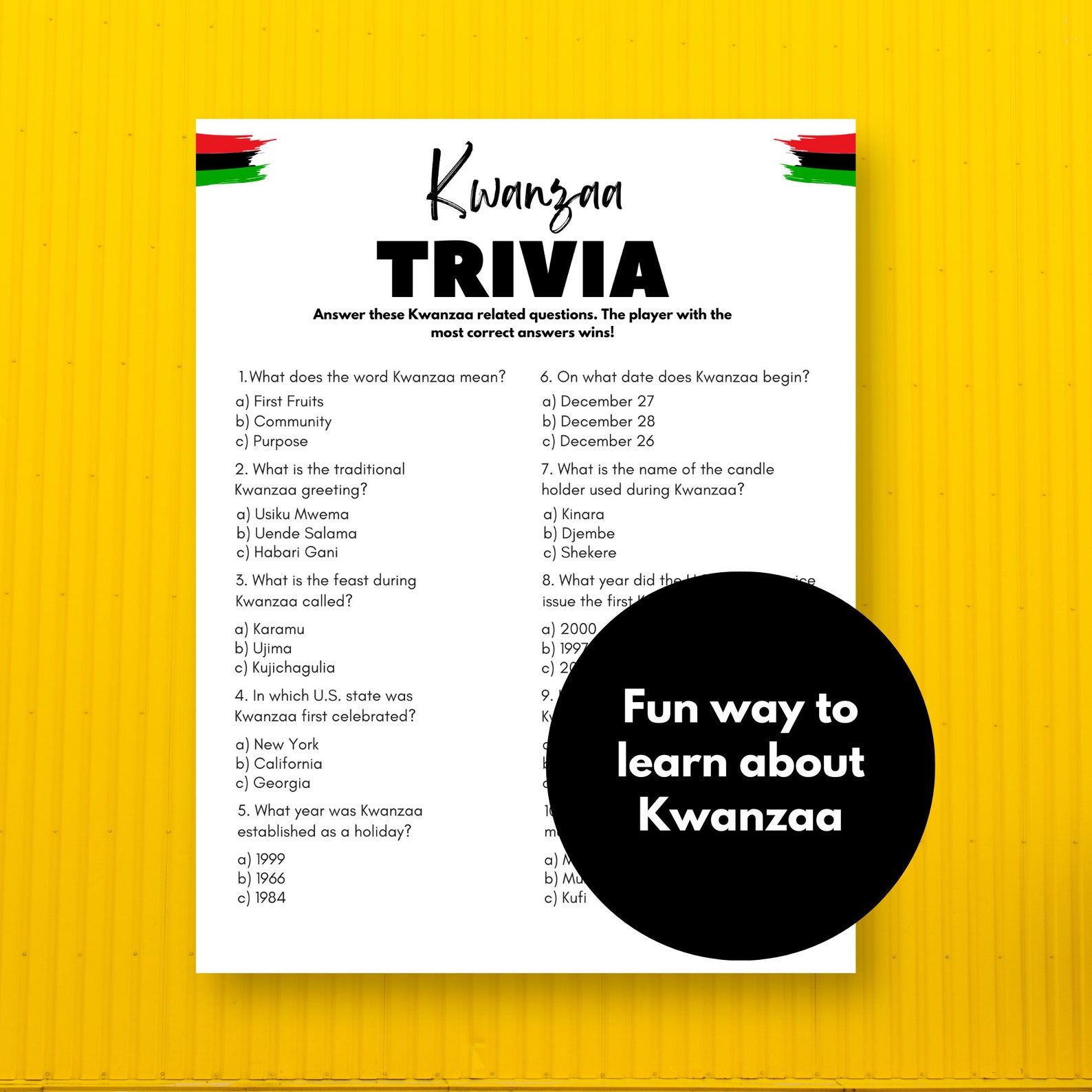 Kwanzaa Trivia Game, Kwanzaa Party Games, Kwanzaa Party, Educational ...