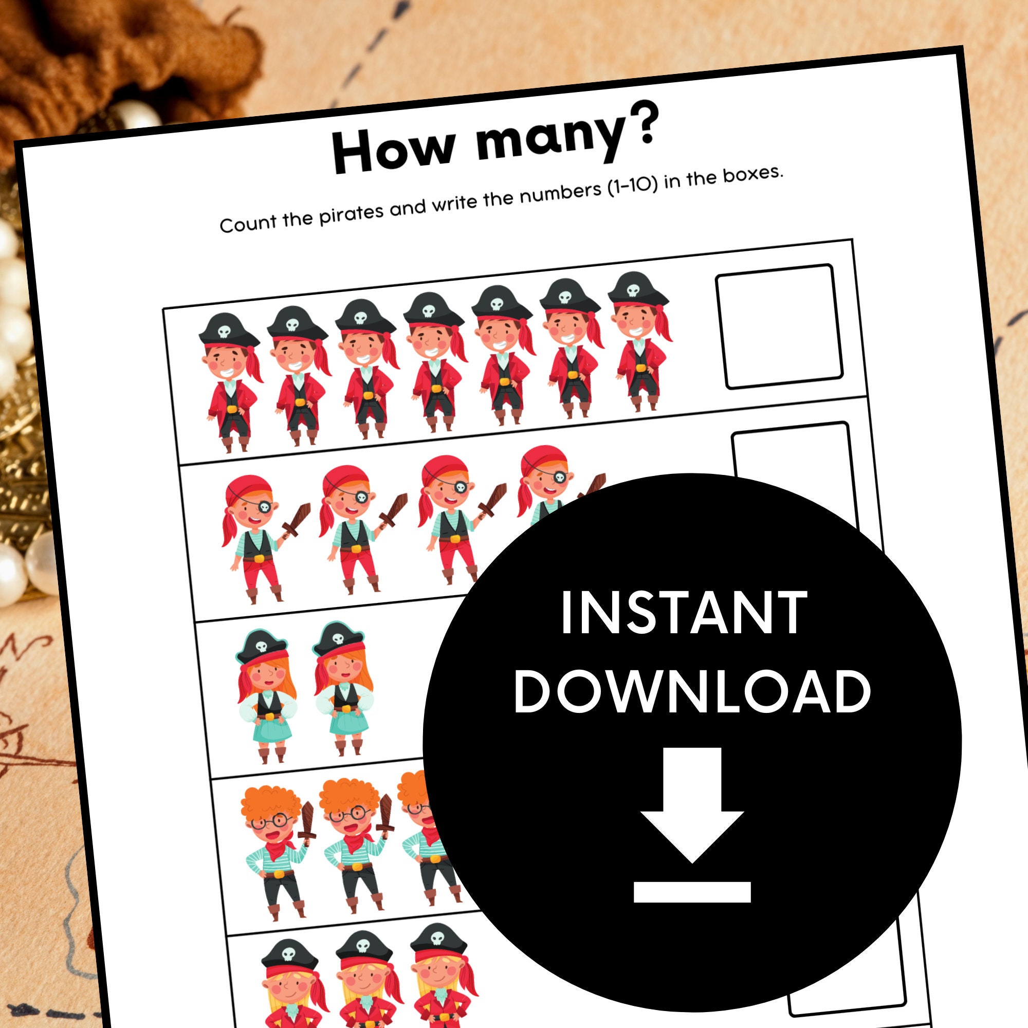Pirate Math Activity Bundle for Kids, Printable Preschool Worksheets ...
