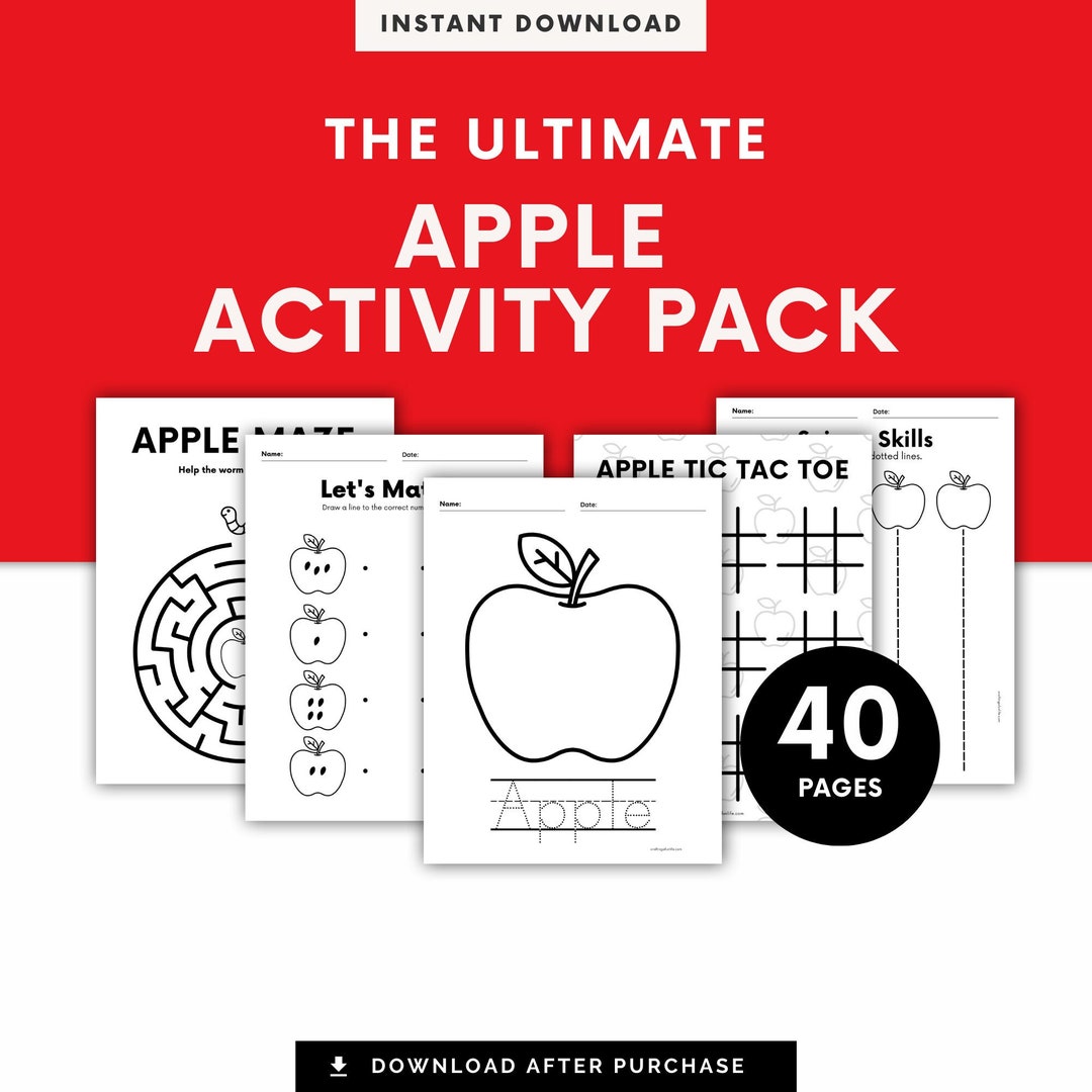 Apple Activity Pack for Kids: Printable Apple Worksheets (PDF Download ...