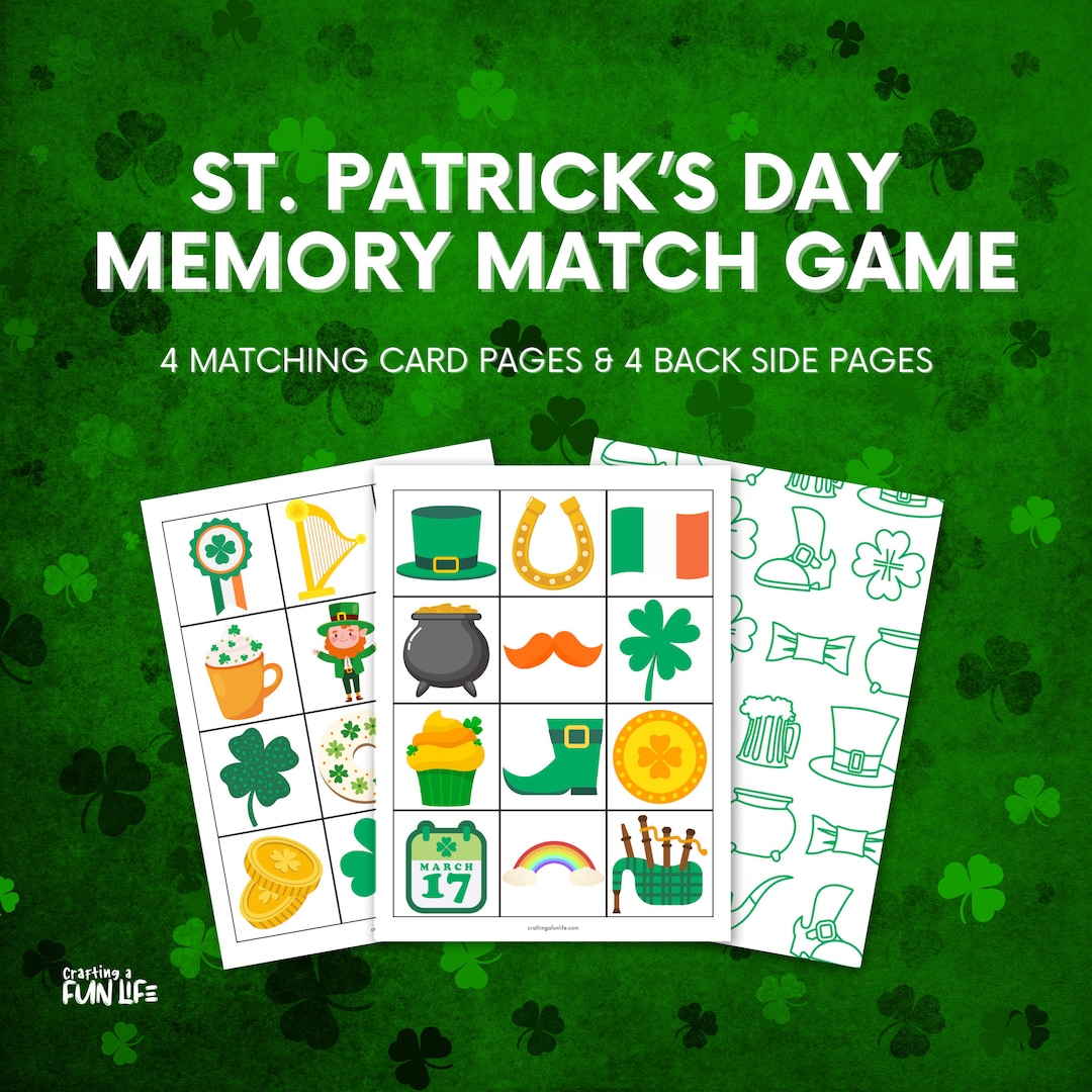 St Patrick's Day Memory Match Game for Kids, Preschool, Classroom Games ...