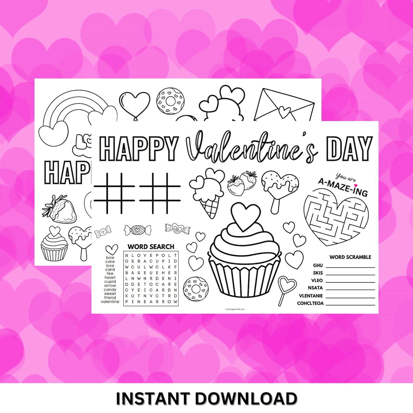 Kids Valentine's Day Activity Placemats, Valentine's Day Activity ...