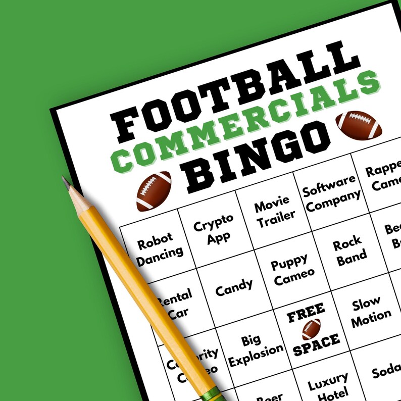 Football Commercials Bingo | Big Game Party, 30 Printable Cards ...