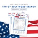 Fourth of July Word Search, Printable 4th of July Game, 4th of July ...