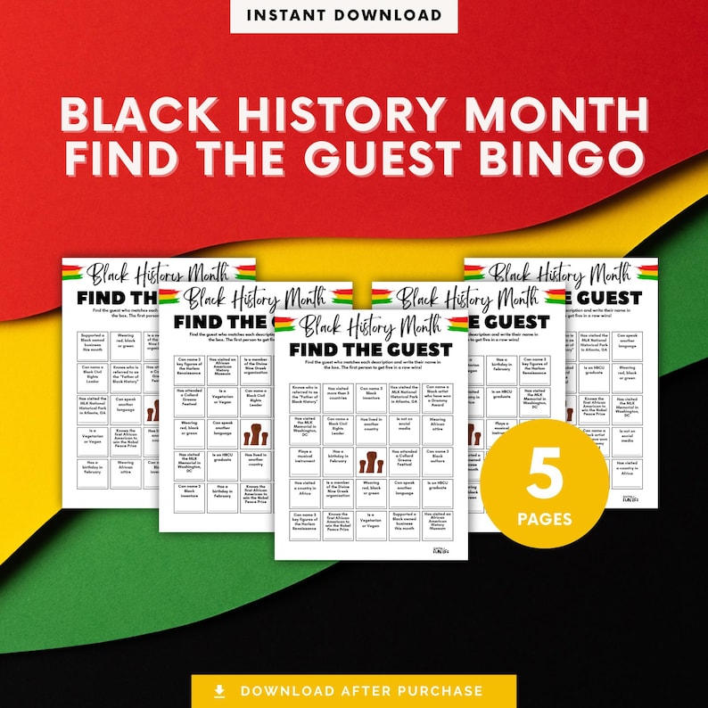Black History Month Bingo Game Bundle: Mix and Mingle Party (PDF) - Etsy