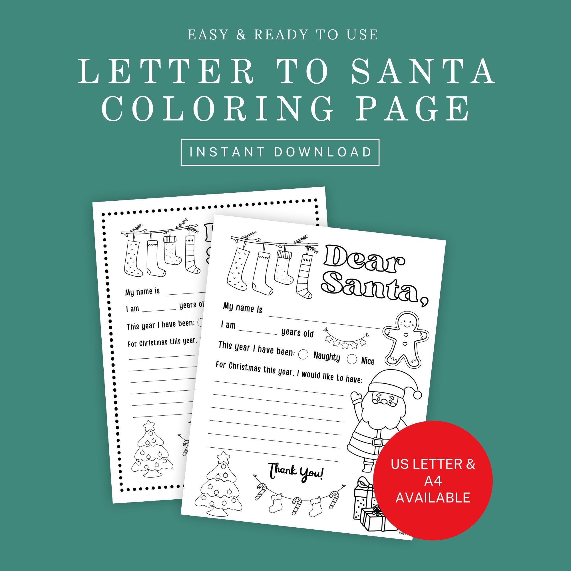Letter to Santa Coloring Page, Kids Christmas Wish List, Christmas ...