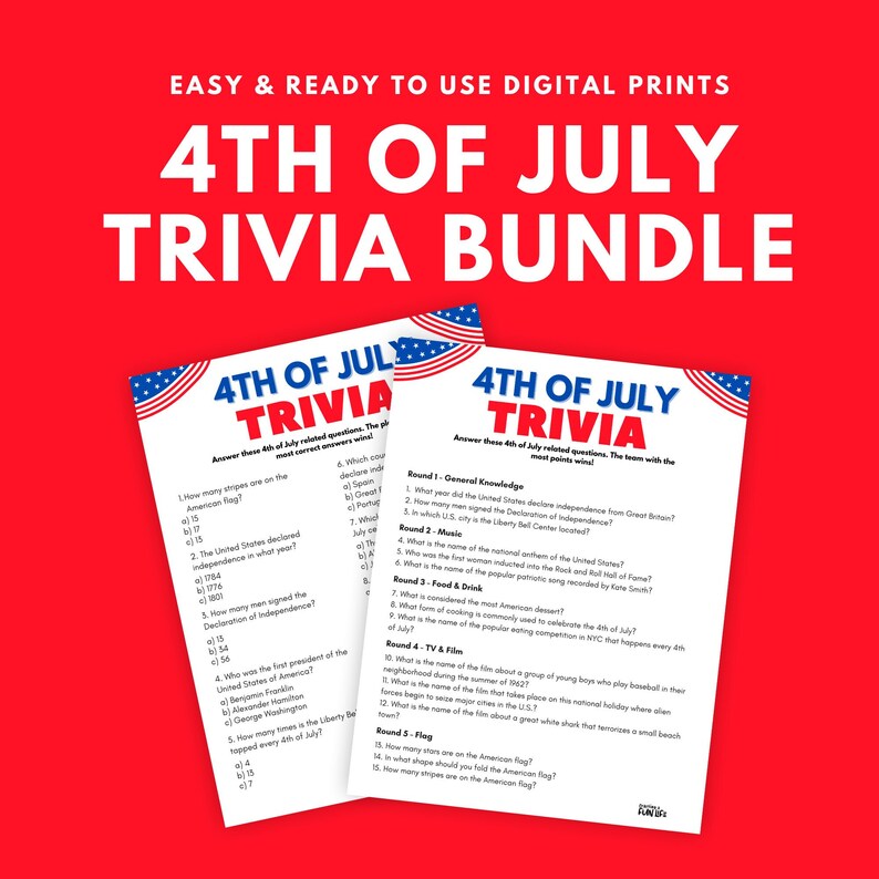 4th of July Trivia Game Bundle: Independence Day Party (printable PDF ...