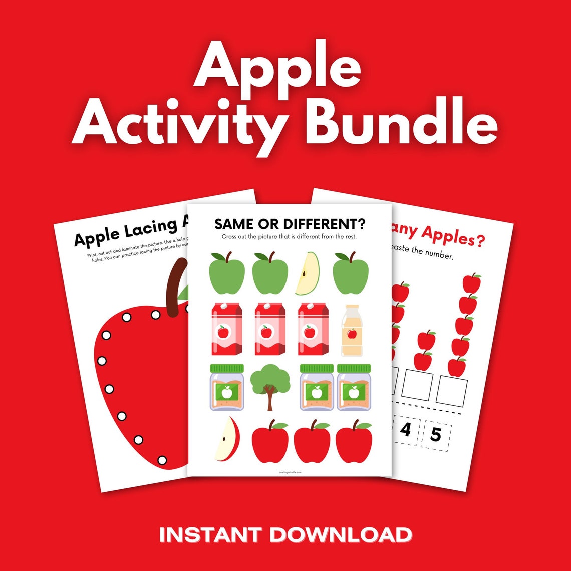 Apple Activity Bundle for Kids: Printable Learning Worksheets (digital ...
