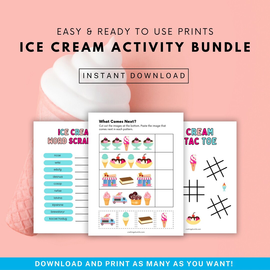 Ice Cream Activity Bundle for Kids, Printable Summer Activities, Ice ...