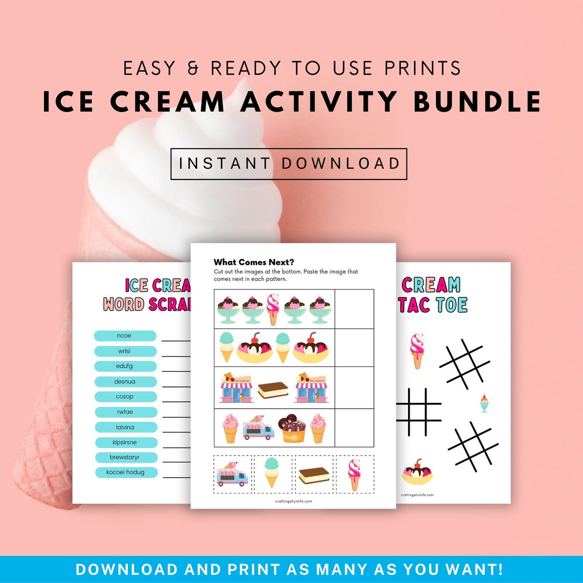 Ice Cream Activity Bundle for Kids, Printable Summer Activities, Ice ...