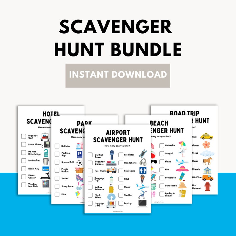 Scavenger Hunt Bundle for Kids, Road Trip Games, Printable Activities ...