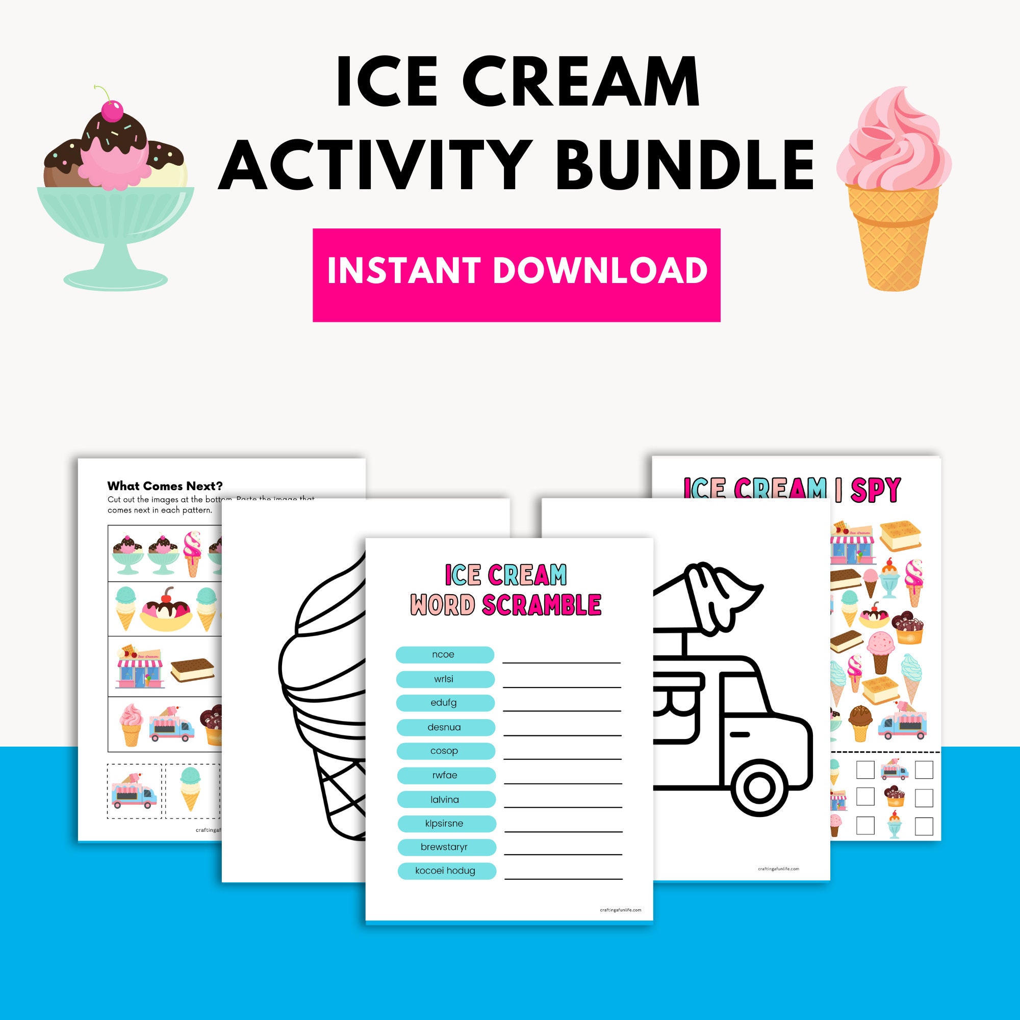 Ice Cream Activity Bundle for Kids, Printable Summer Activities, Ice ...