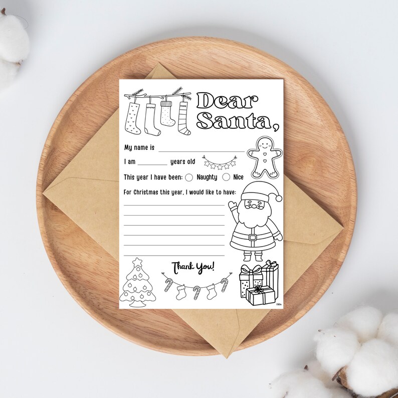 Letter to Santa Coloring Page, Kids Christmas Wish List, Christmas ...