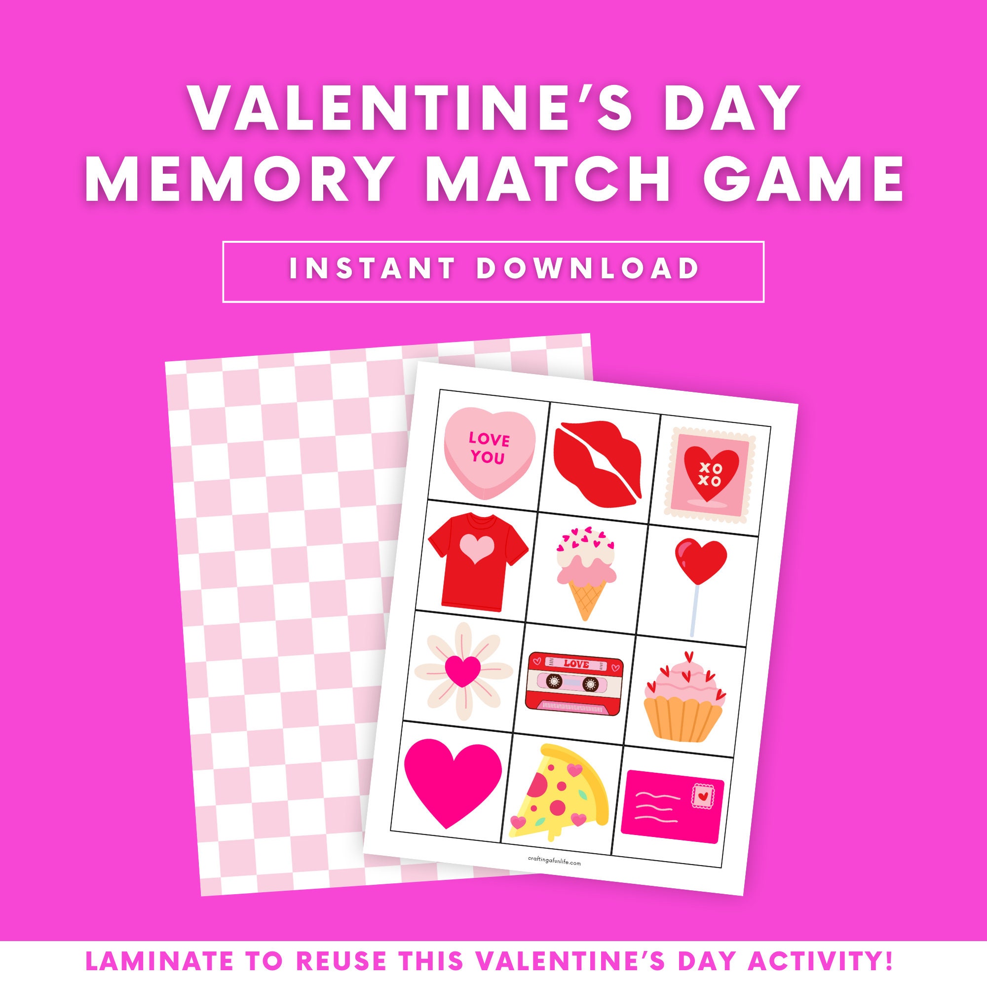 Valentine's Day Memory Match Game for Kids, Printable Valentine's Day ...