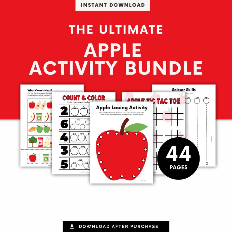 Apple Activity Bundle for Kids: Printable Learning Worksheets (digital ...