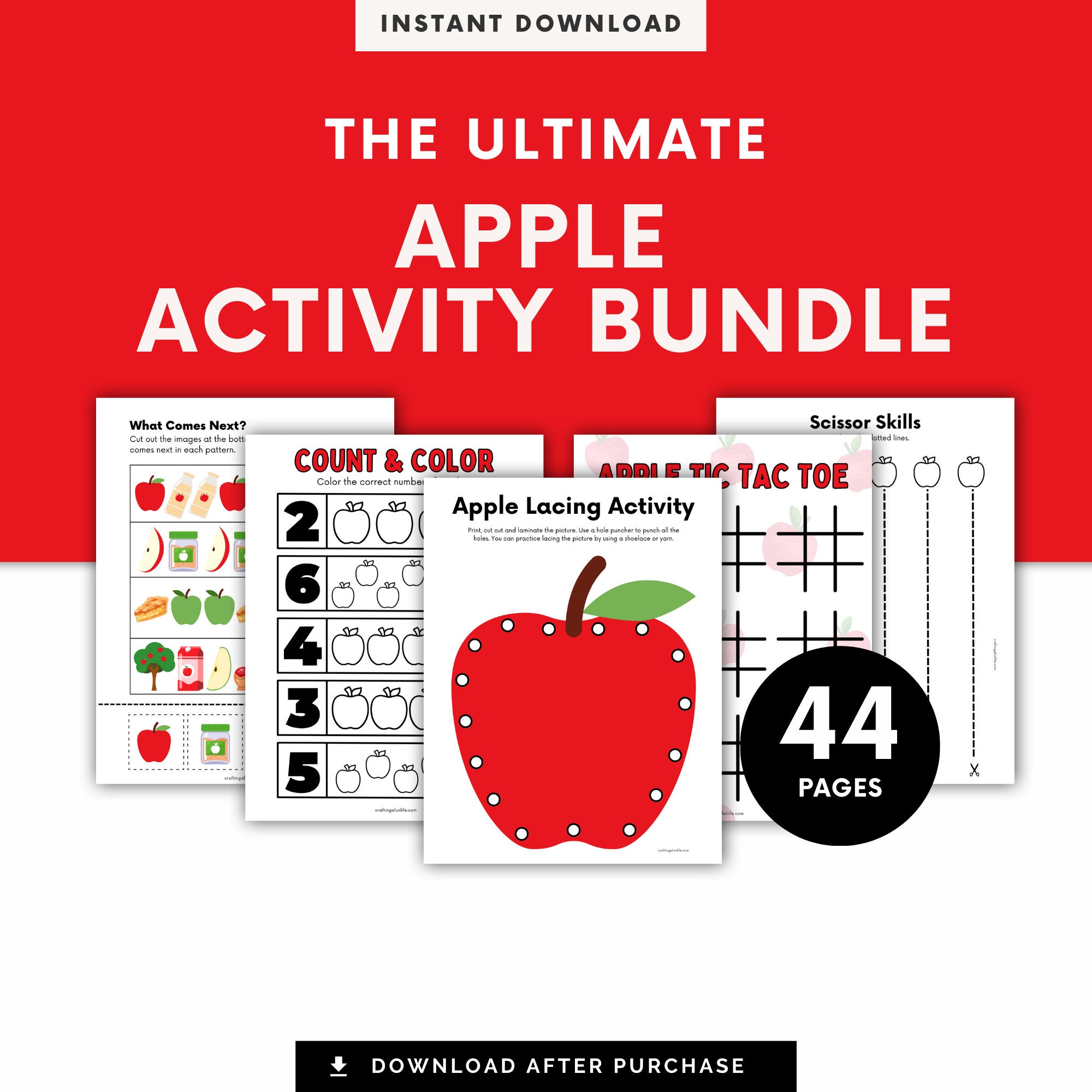 Apple Activity Bundle for Kids, Printable Learning Activity, Apple ...