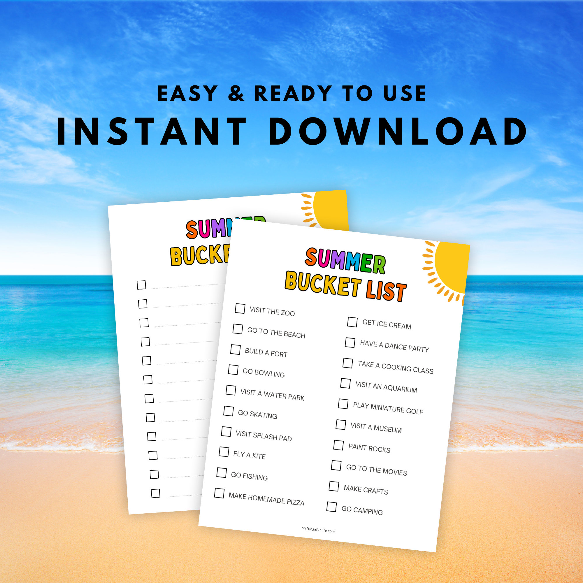 Summer Bucket List Printable for Kids: Family Activities (PDF Download ...