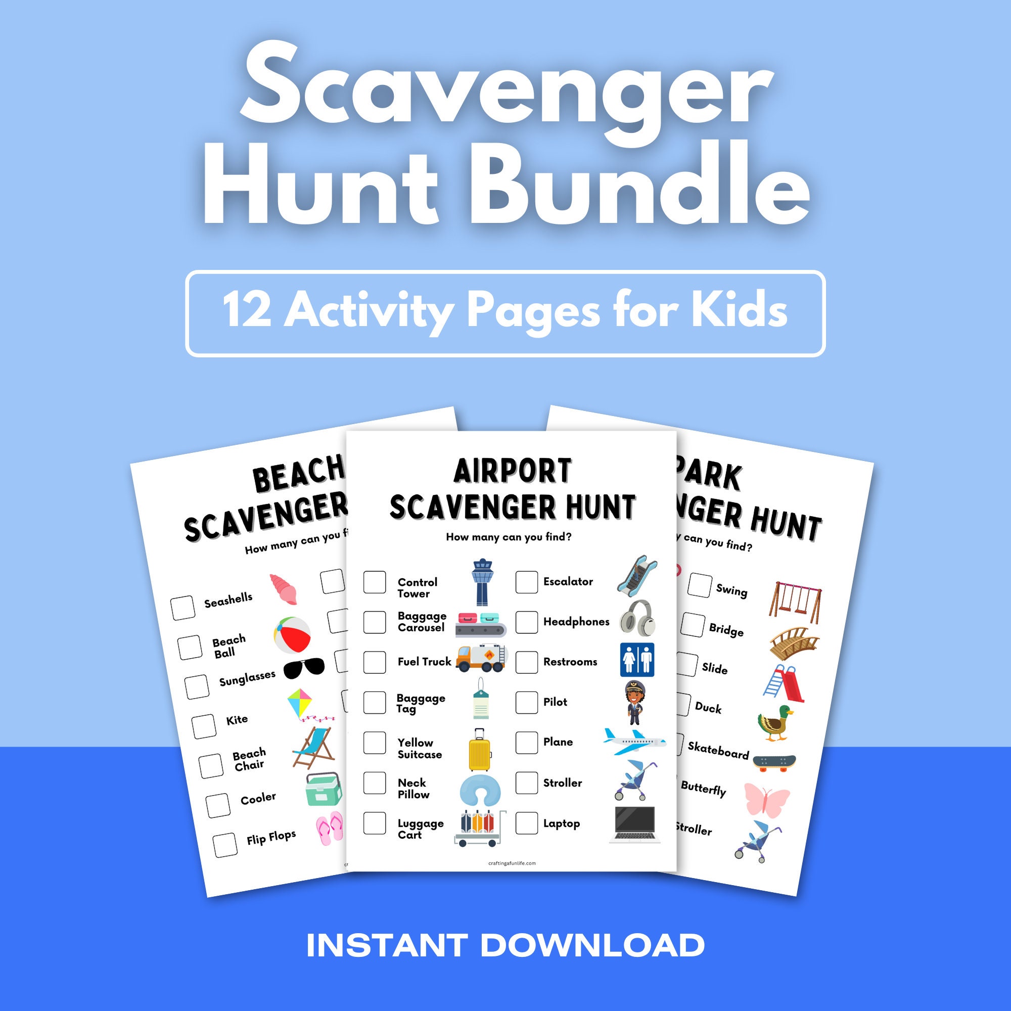 Scavenger Hunt Bundle for Kids, Road Trip Games, Printable Activities ...