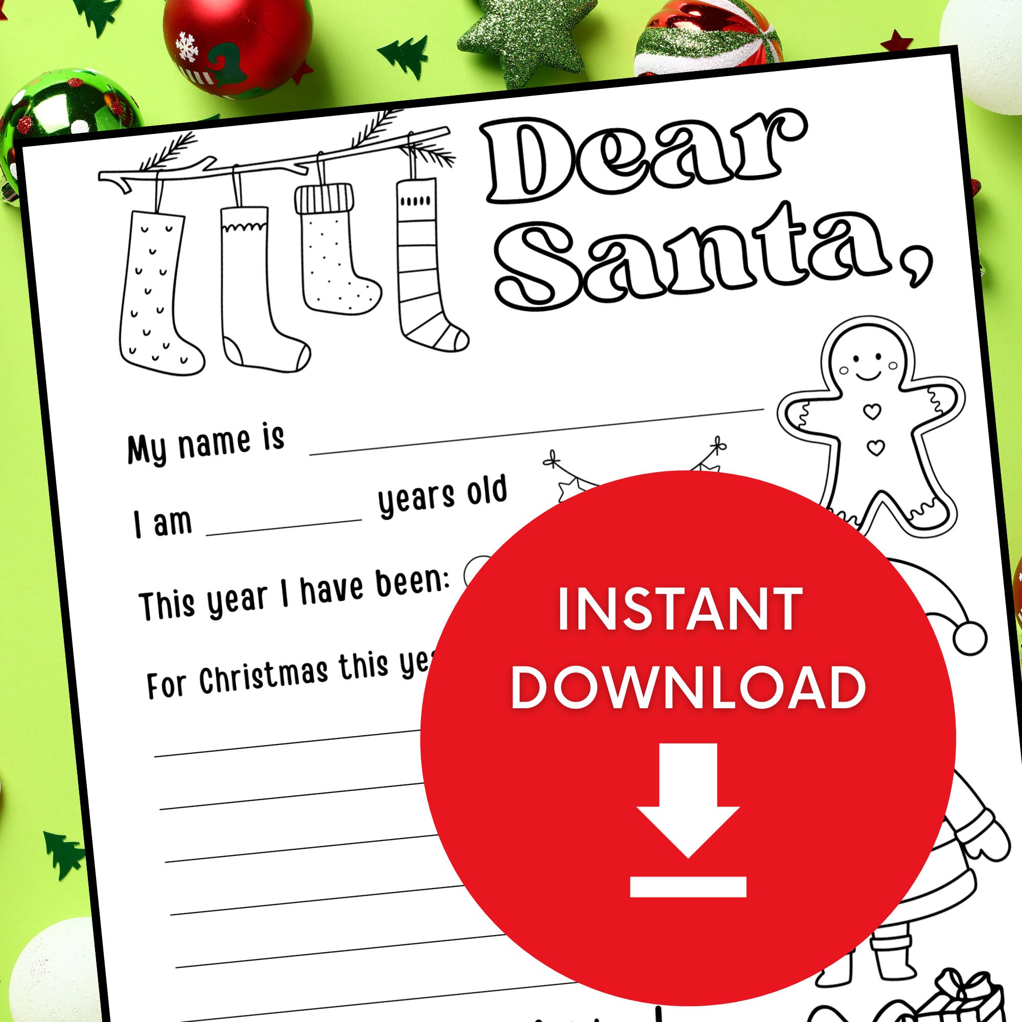 Letter to Santa Coloring Page, Kids Christmas Wish List, Christmas ...